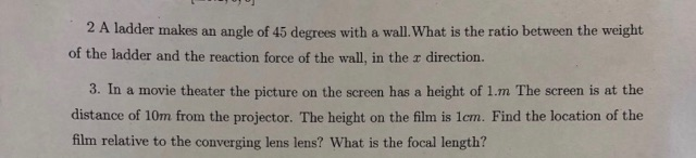 Solved 2 A ladder makes an angle of 45 degrees with a | Chegg.com