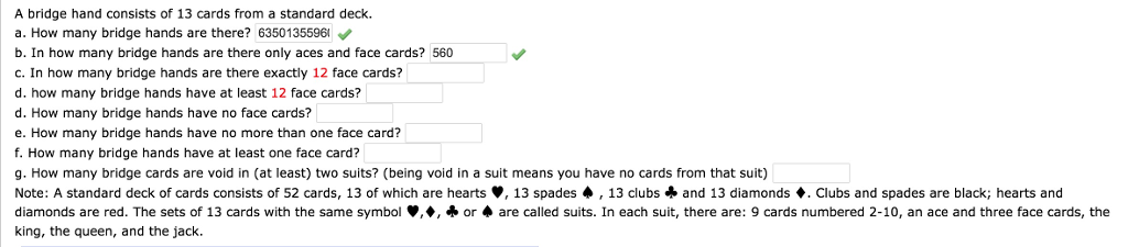 Solved A bridge hand consists of 13 cards from a standard | Chegg.com