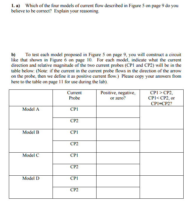 Solved 1. a) Which of the four models of current flow | Chegg.com