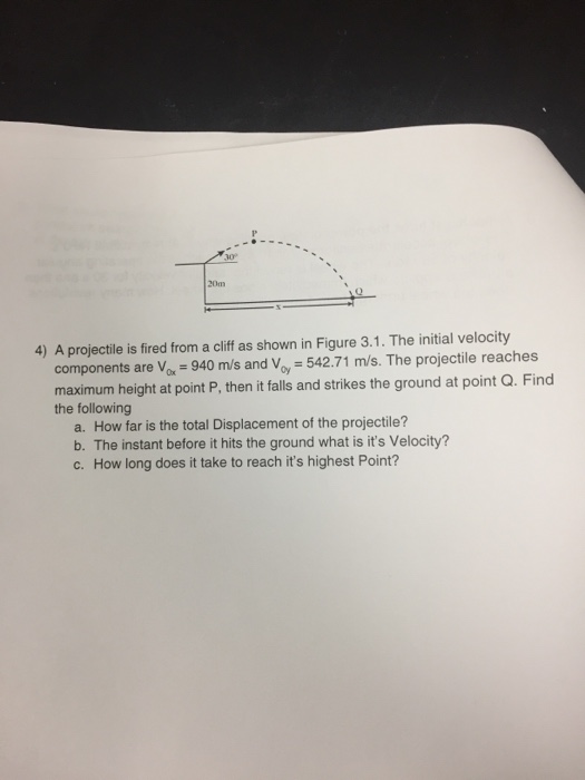 Solved A projectile is fired from a cliff as shown in | Chegg.com