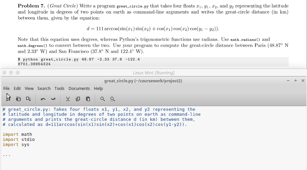 Solved Problem 7. (Great Circle) Write a program | Chegg.com
