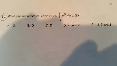 Solved What are all values of k for which integral^k_-2 x^5 | Chegg.com