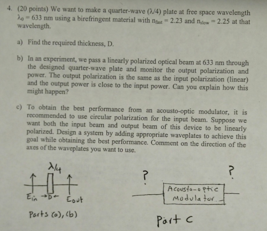 4. We want to make a quarter-wave (lambda/4) plate at | Chegg.com