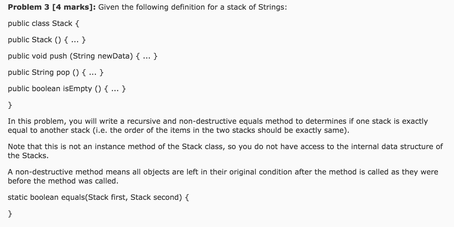 Solved Given the following definition for a stack of | Chegg.com