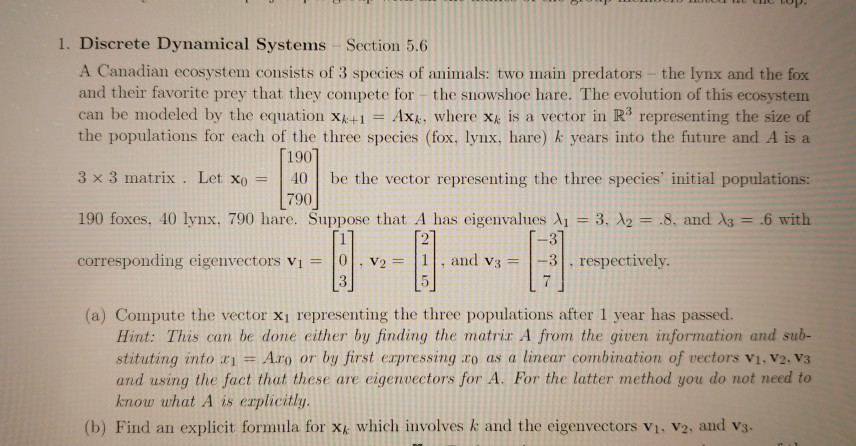Solved 1. Discrete Dynamical Systems Section 5.6 A Canadian | Chegg.com