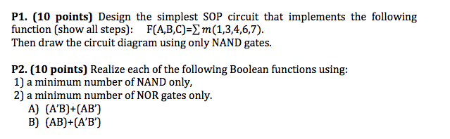 Solved Design the simplest SOP circuit that implements the | Chegg.com