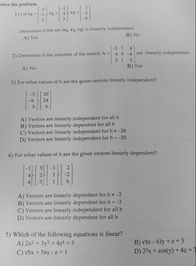 Solved olve the problem. Determine if the set (v1, v2, V3) | Chegg.com