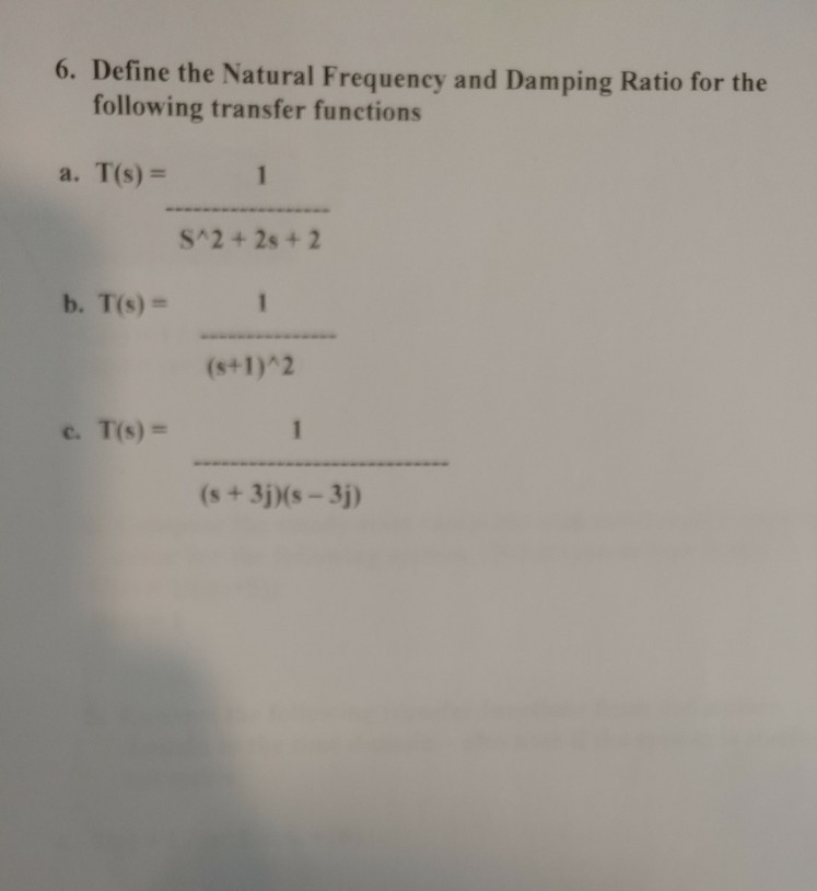 Solved Define the natural frequency and damping ratio for | Chegg.com
