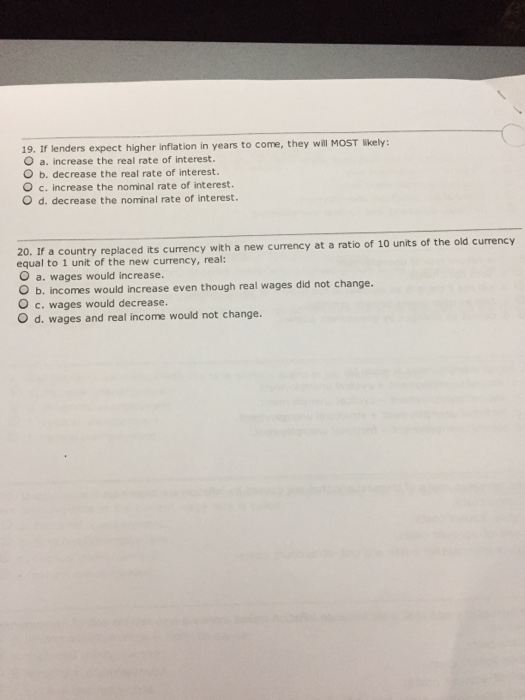 Solved If lenders expect higher inflation in years to come, | Chegg.com