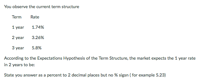 Solved You observe the current term structure According to | Chegg.com