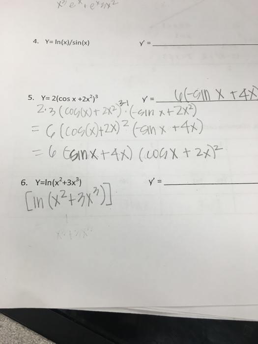 Solved Y= ln(x)/sin(x) Y= 2(cos x +2x^2)^3 Y = ln(x^2 + | Chegg.com