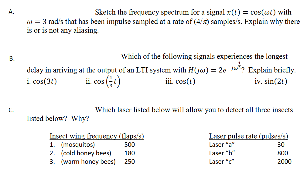 Solved A. Sketch the frequency spectrum for a signal x(t) - | Chegg.com