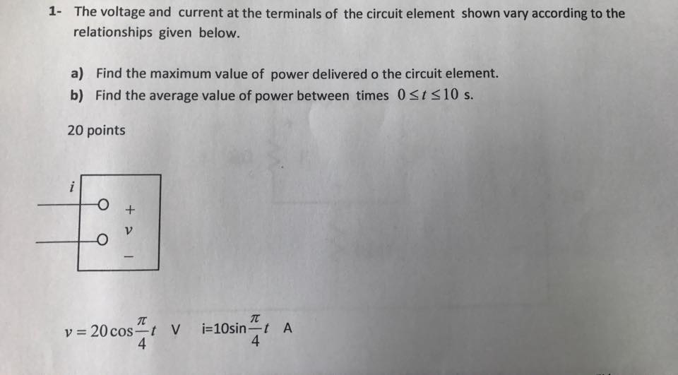 Solved The voltage and current at the terminals of the | Chegg.com
