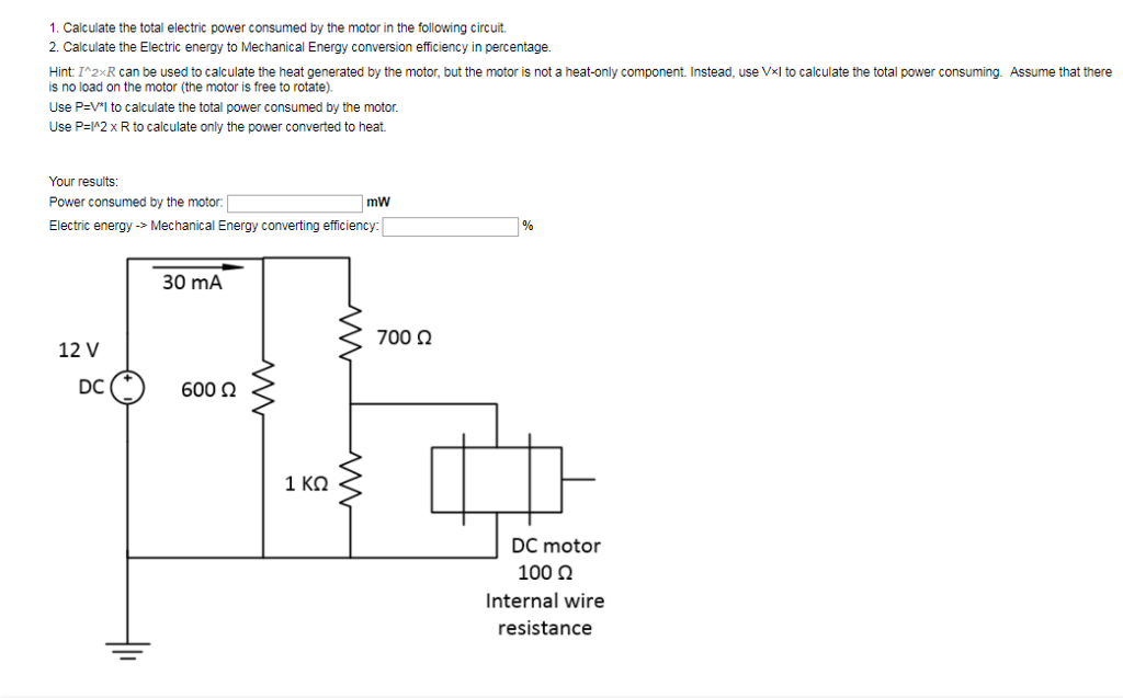 Solved 1. Calculate the total electric power consumed by the | Chegg.com