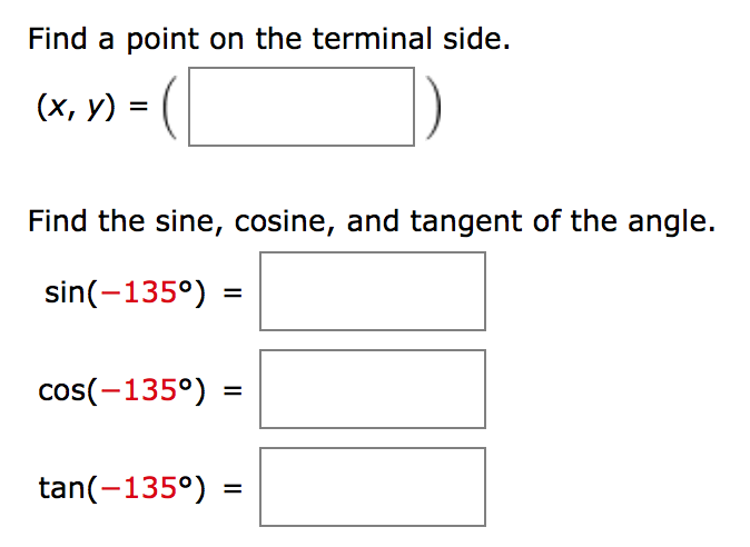 Solved Find a point on the terminal side. (x, y) Find the | Chegg.com
