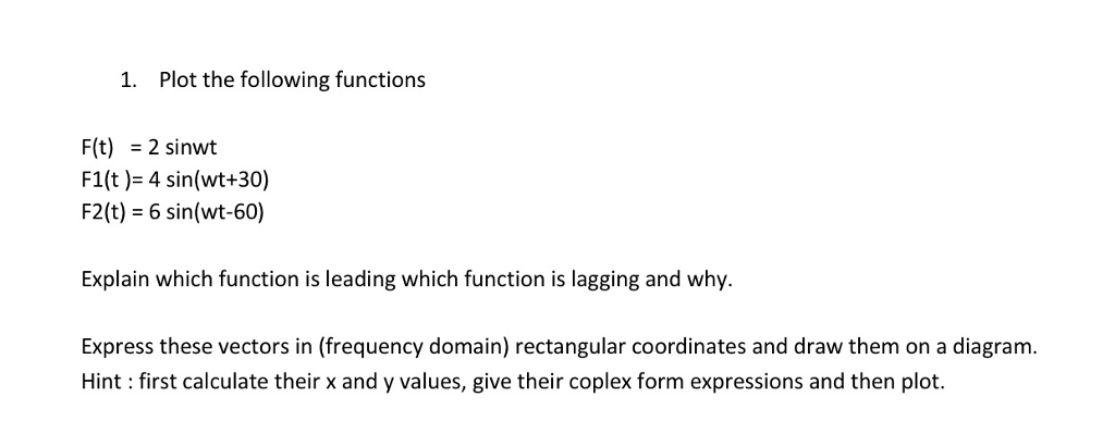 Solved Plot the following functions F(t) = 2 sinwt F1(t)= | Chegg.com