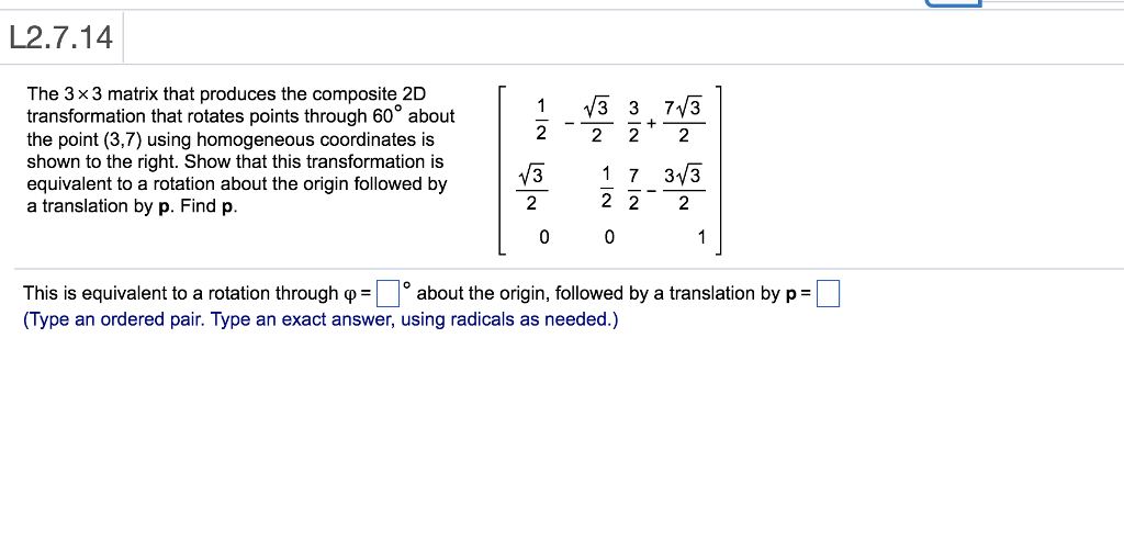 Solved し2.7.14 The 3x 3 matrix that produces the composite | Chegg.com