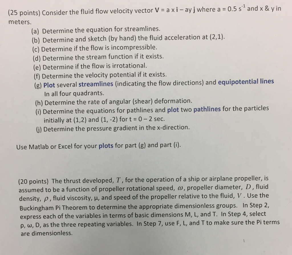 Solved (25 points) Consider the fluid flow velocity vector V | Chegg.com