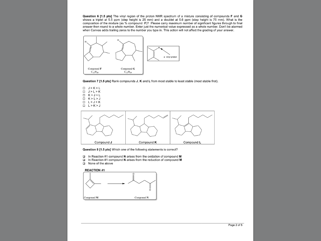Solved Question 6 5 pts] The vinyl region of the proton NMR | Chegg.com