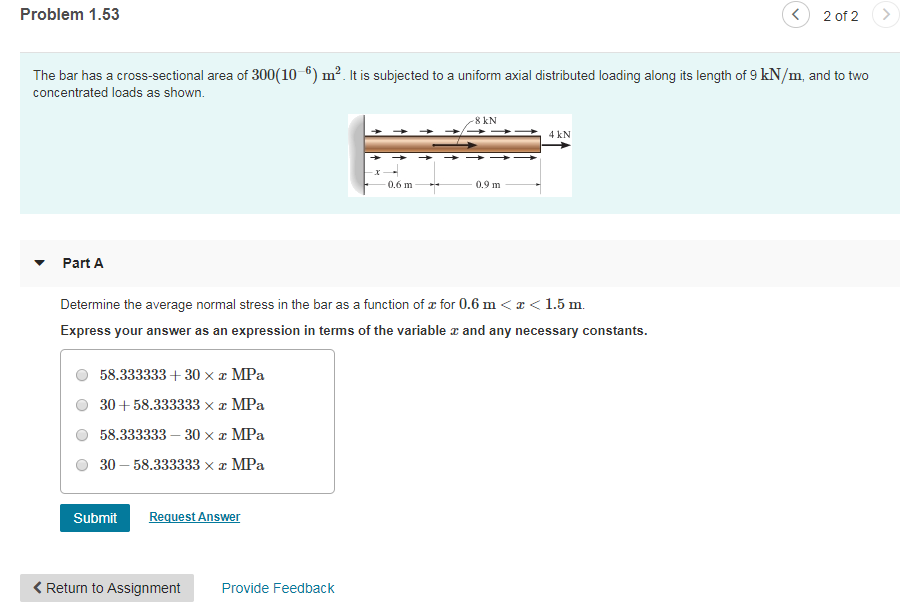 Solved Problem 1.53 く) 2。12 The bar has a cross-sectional | Chegg.com