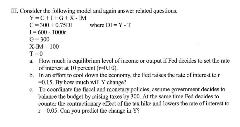 Iii Consider Following Model Answer Related Questions Y C G X Im C 300 ... Iii Consider Following Model Answer Related Questions Y C G X Im C 300 ...