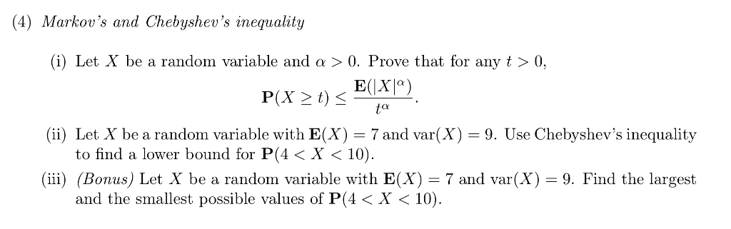 Solved 4 Markovs And Chebyshevs Inequality I Let X Be
