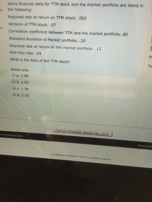 Solved Some financial data for TTM stock and the market | Chegg.com