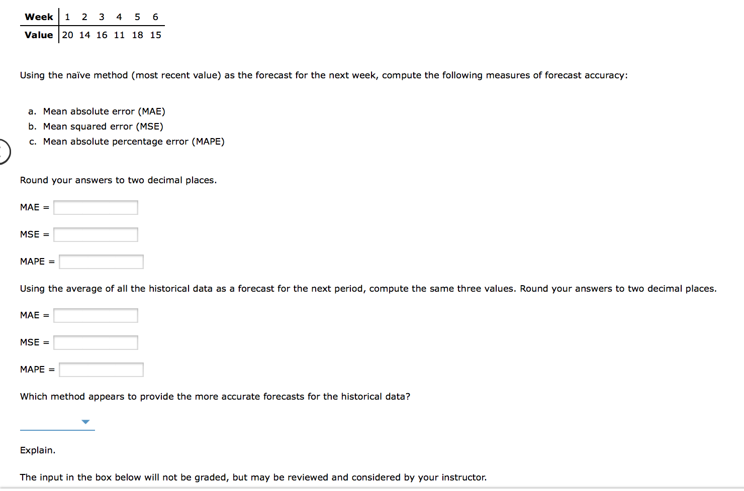 Solved Using the Naive method (most recent value) as the | Chegg.com
