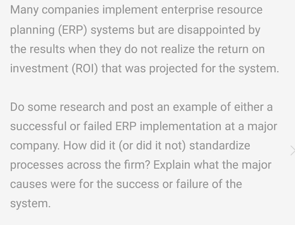 Solved Many companies implement enterprise resource planning | Chegg.com