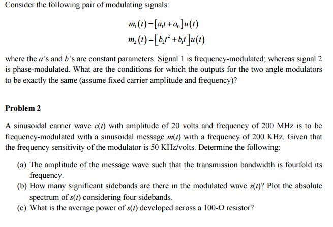 Solved Consider the following pair of modulating signals: | Chegg.com