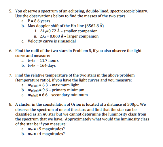 Solved 5. You observe a spectrum of an eclipsing, | Chegg.com