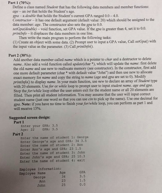 Solved Define a class named Student that has the following | Chegg.com