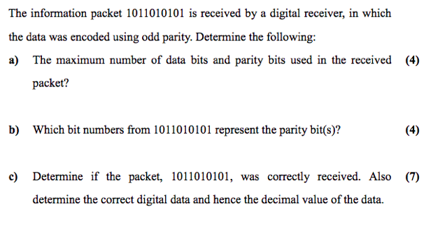 Solved The information packet 1011010101 is received by a | Chegg.com