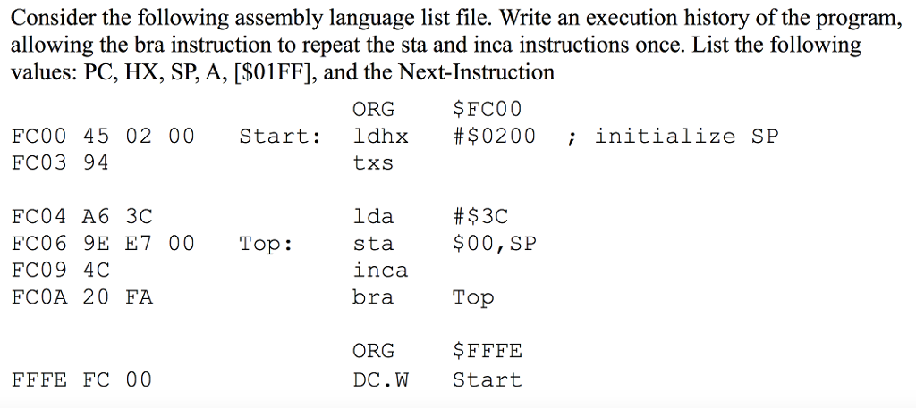 Consider the following assembly language list file. | Chegg.com