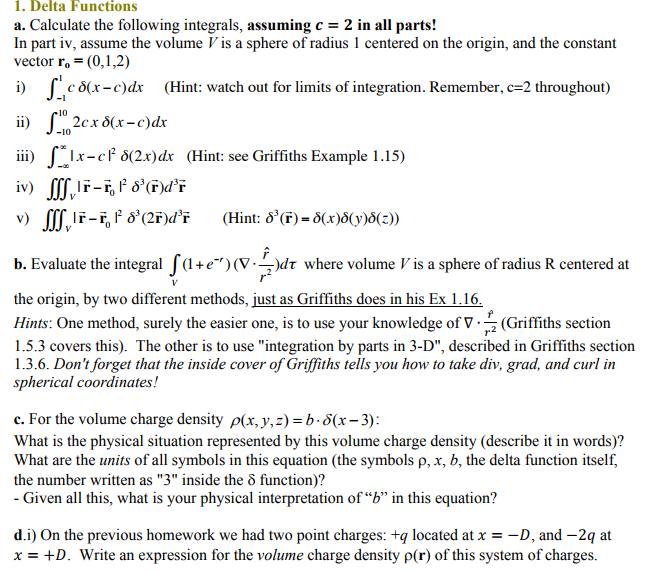 Solved 1. Delta Functions a. Calculate the following | Chegg.com