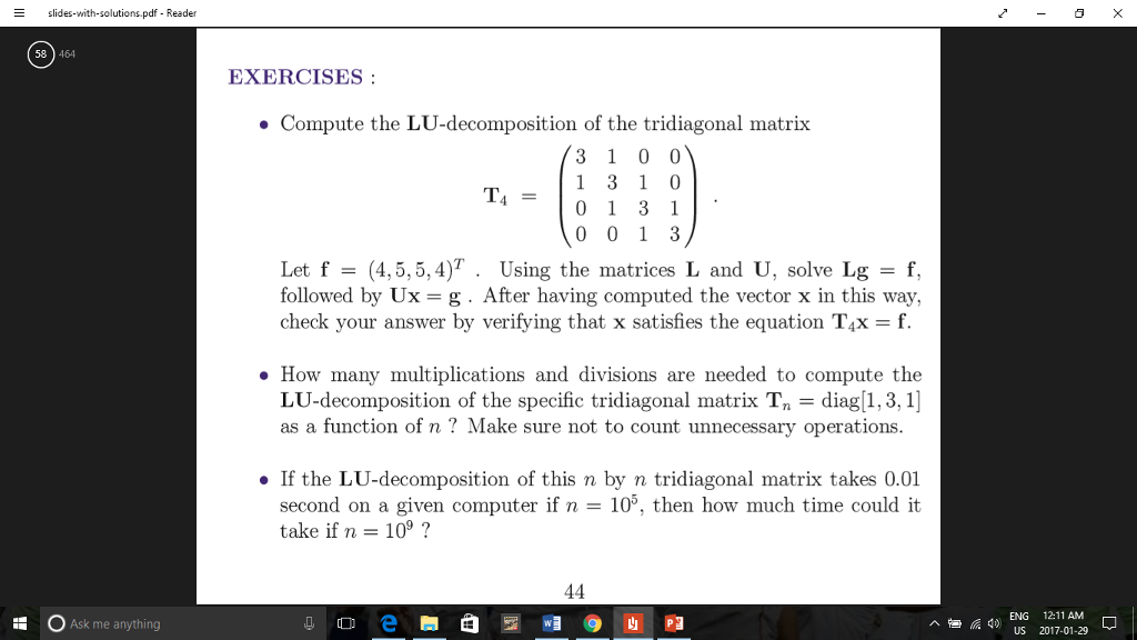 Solved Compute the LU-decomposition of the tridiagonal | Chegg.com