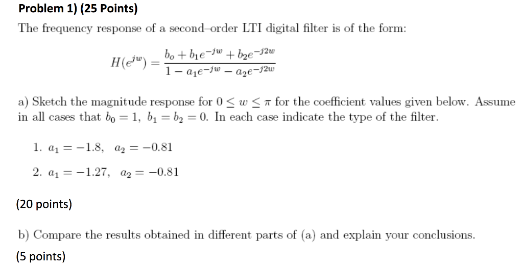 Solved The frequency response of a second-order LTI digital | Chegg.com