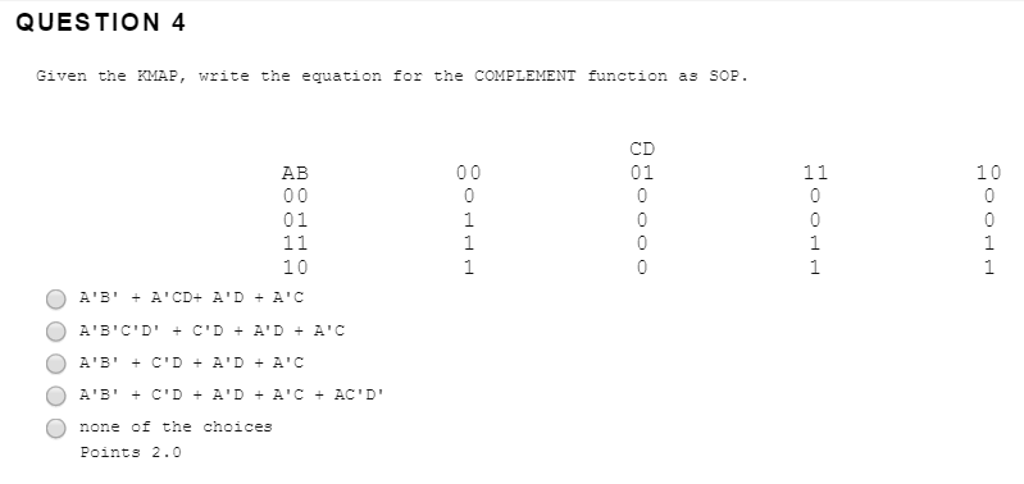 Solved Given the KMAP, write the equation for the COMPLEMENT | Chegg.com