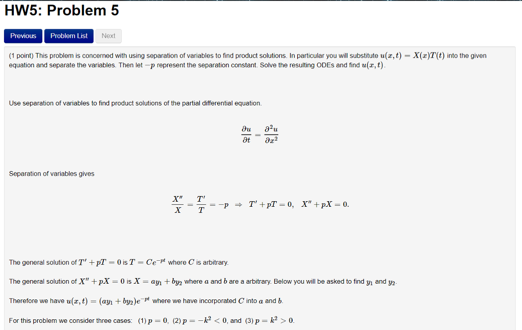 Solved HW5: Problem 5 Previous Problem List Next (1 point) | Chegg.com