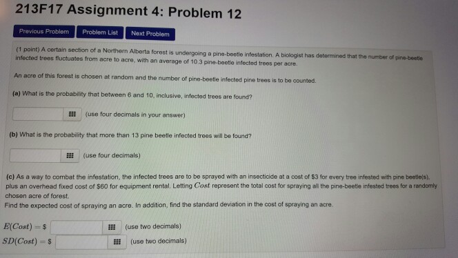 Solved 213F17 Assignment 4: Problem 12 Previous Problem | Chegg.com