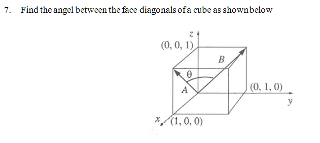 Solved Find the angel between the face diagonals of a cube | Chegg.com
