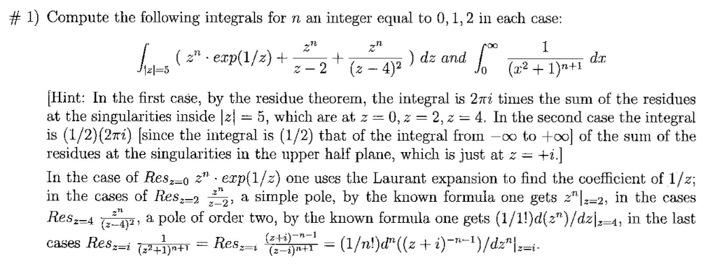 Solved Compute the following integrals for n an integer | Chegg.com