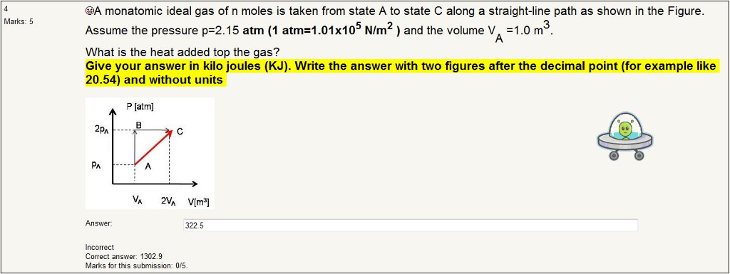 Solved ⓤA monatomic ideal gas of n moles is taken from state | Chegg.com
