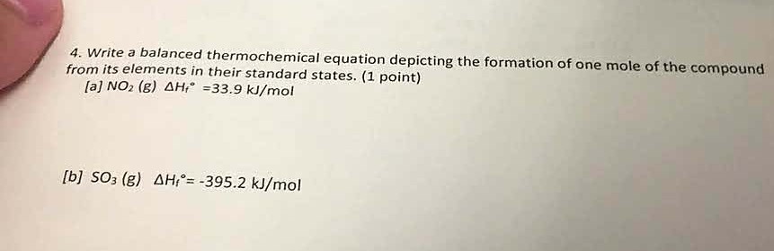 Solved rite a balanced thermochemical equation depicting the | Chegg.com