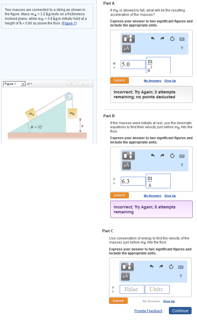 Solved Two masses are connected by a string as shown in the | Chegg.com