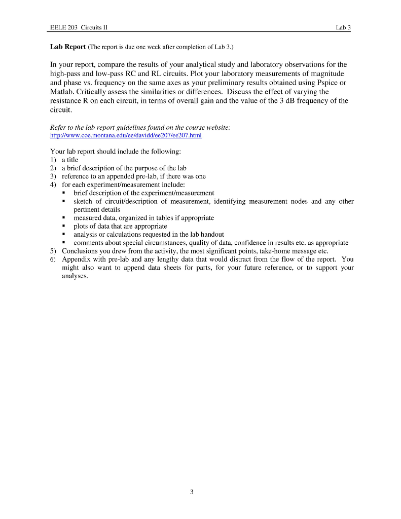 Solved Circuits II Lab #3 Passive Order Filter Design | Chegg.com