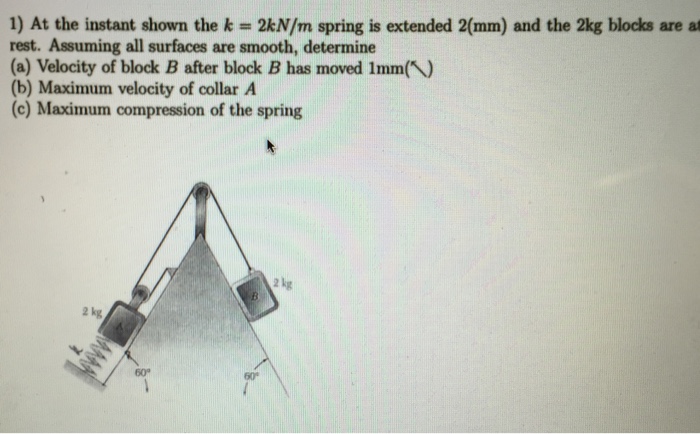 Solved At the instant shown the k = 2kN/m spring is extended | Chegg.com