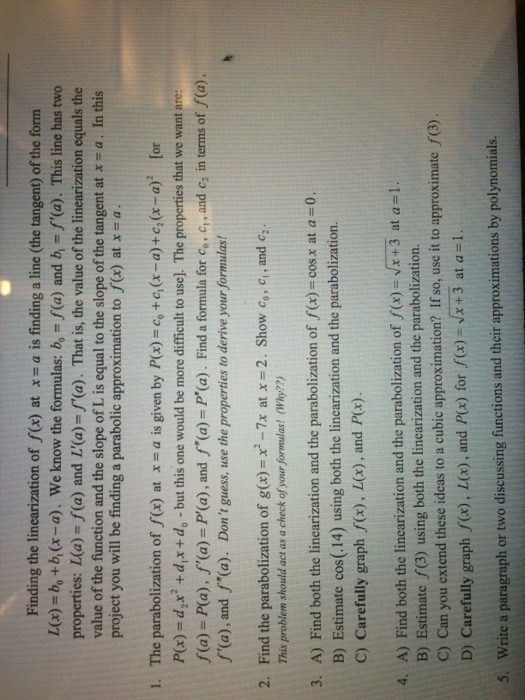 Solved Finding The Linearization Of F X At X A Is Finding