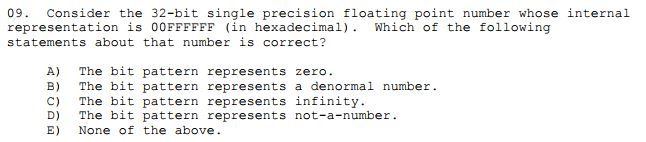 Solved 09. Consider the 32-bit single precision floating | Chegg.com