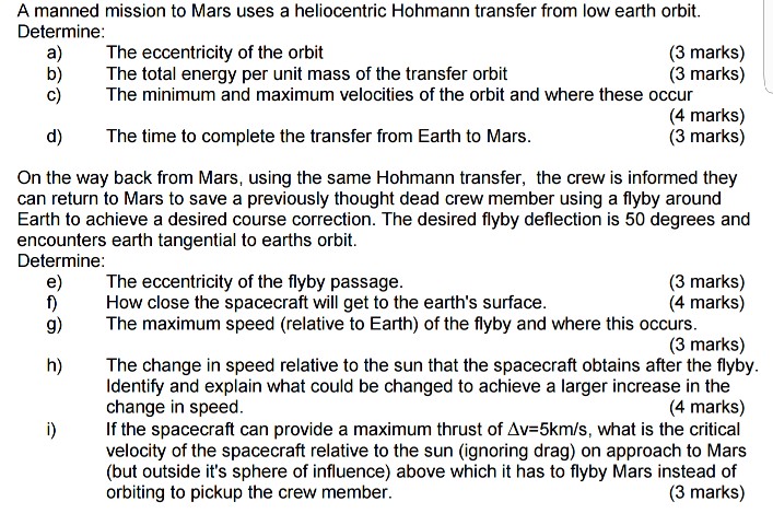 A manned mission to Mars uses a heliocentric Hohmann | Chegg.com